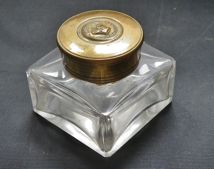 Antique Square Inkwell Brass and Glass Mosely Revolving - Etsy