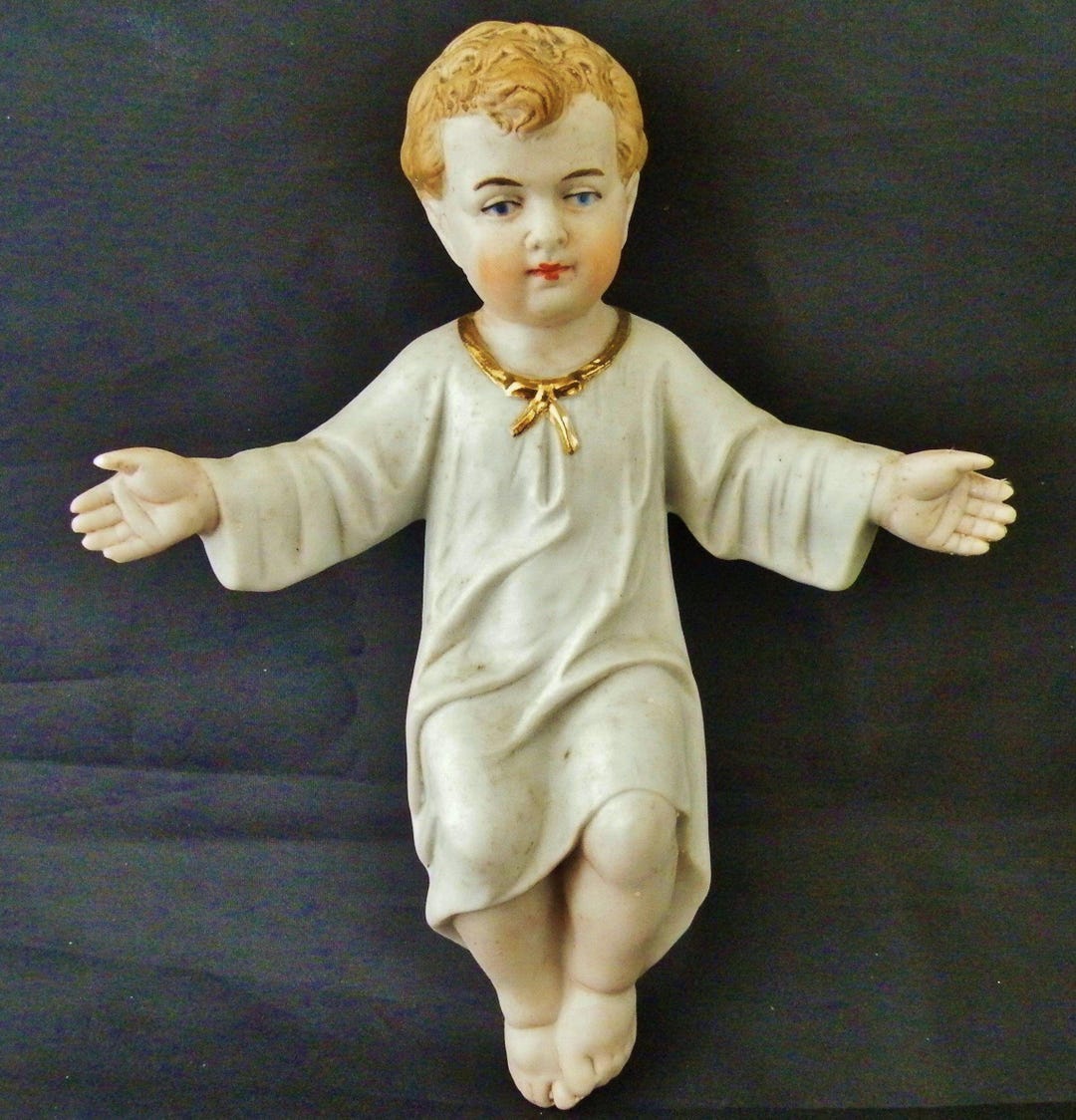 Antique Baby Jesus Bisque Infant Christ Vintage Wall Hung Statue or ...