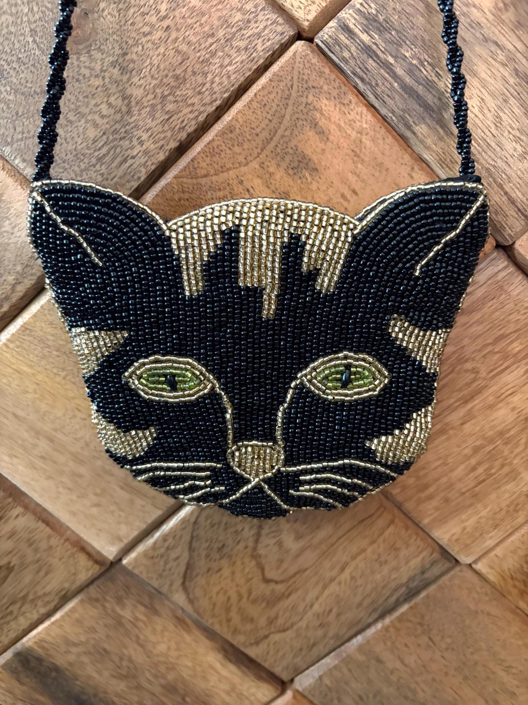 Beaded Cat Face Purse Black Gold Glass Beads Mini Bag - Etsy