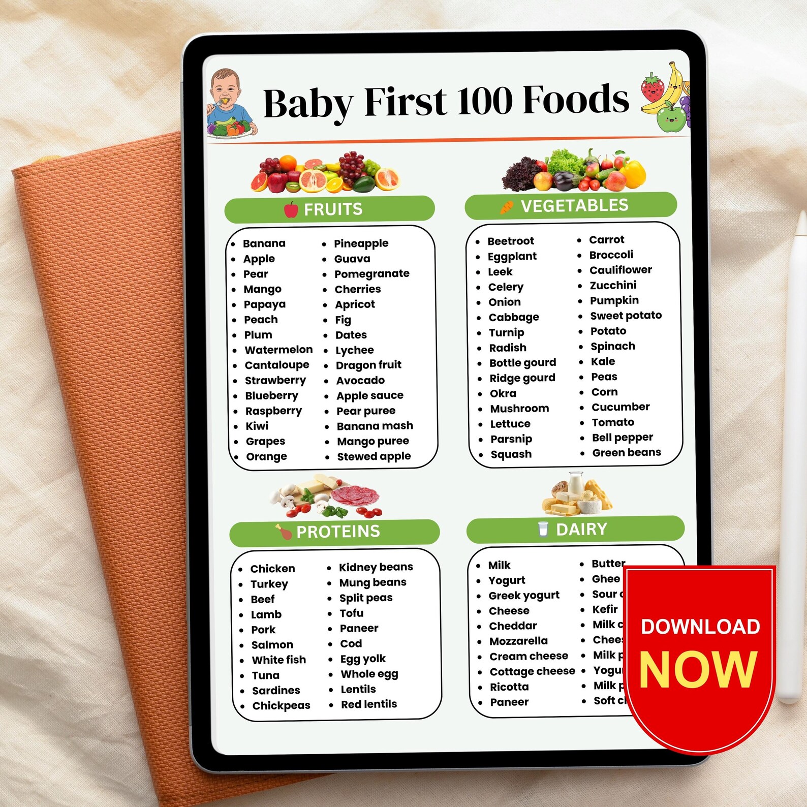 Baby First 100 Foods Checklist | Baby Food Chart Printable | Baby Led ...