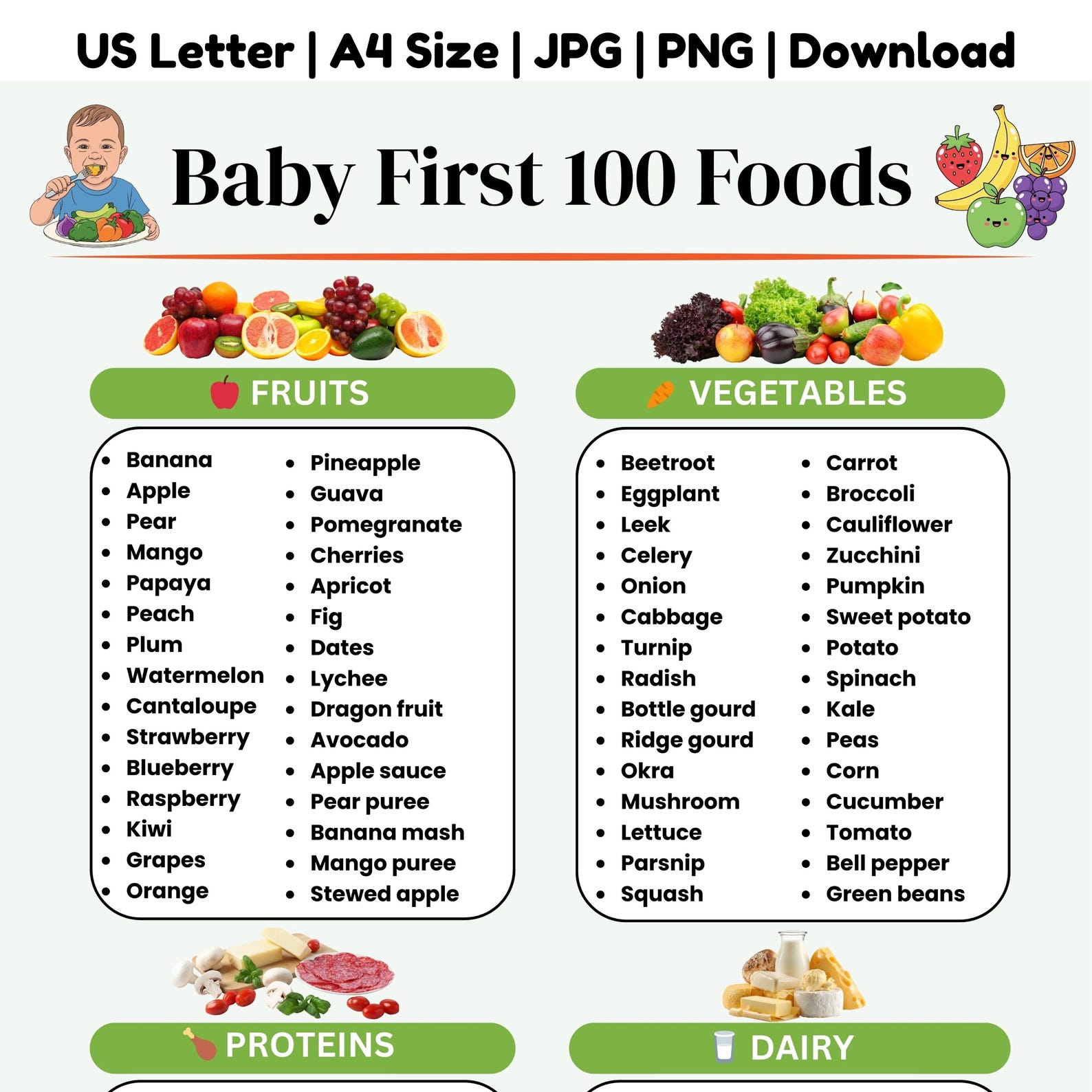 Baby First 100 Foods Checklist | Baby Food Chart Printable | Baby Led ...