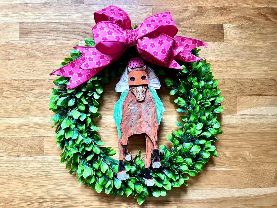 Derby Wreath: Handpainted Horse & Jockey, Artificial Boxwood - Etsy
