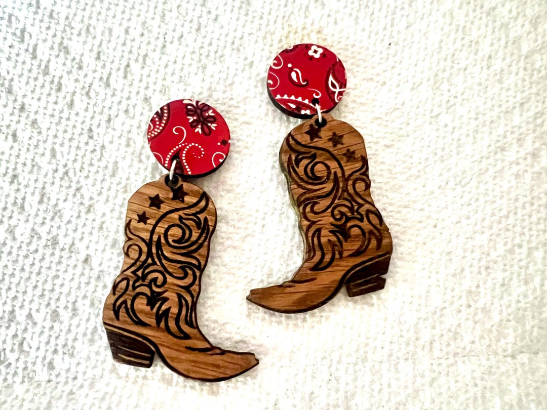 Cowboy Boot Earrings With Bandana Print - Etsy