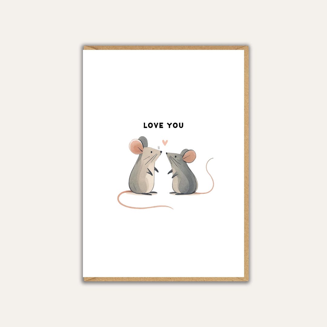 Mouse Love You Card, Cute Illustrated Love Card for Partner or ...