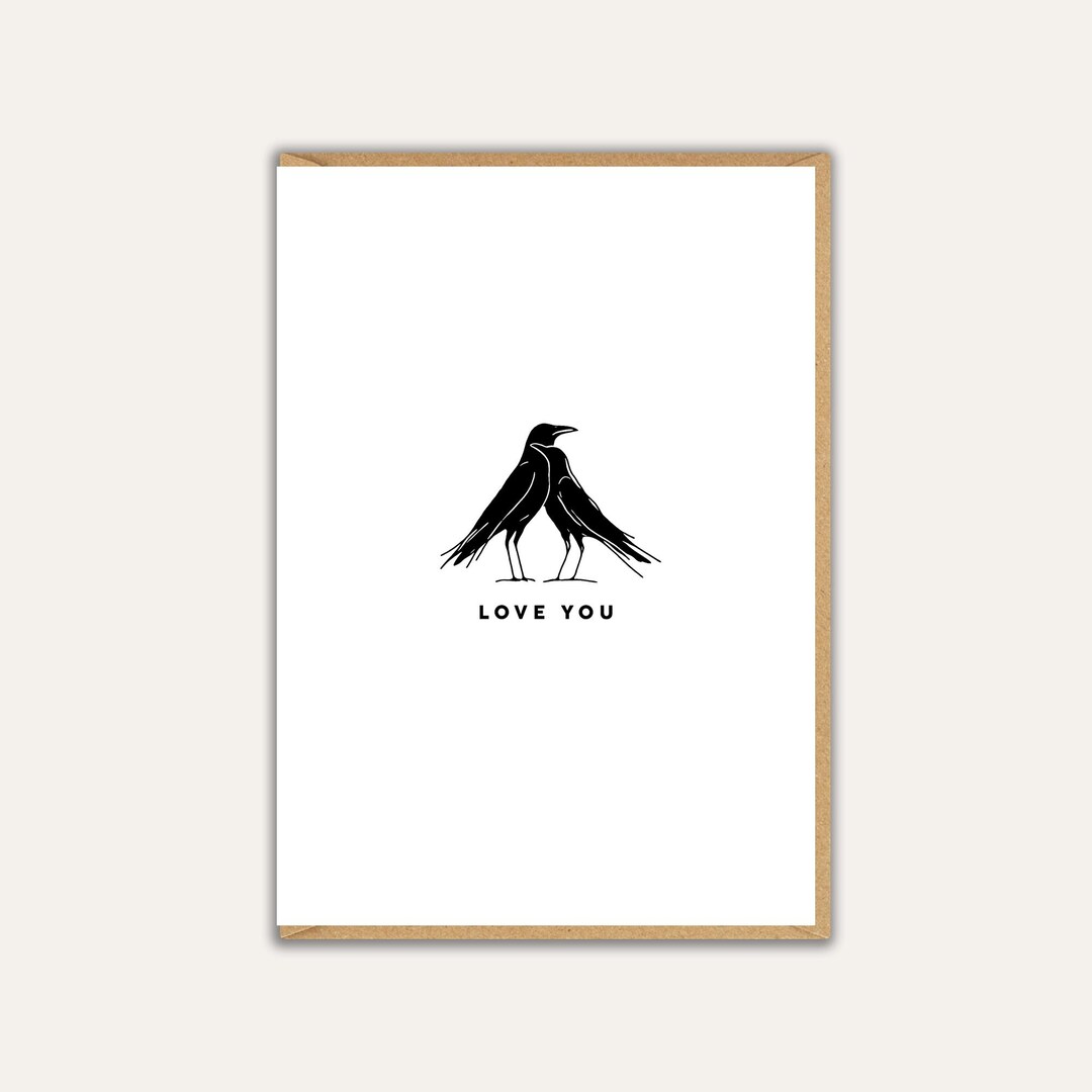 Crow Love You Card – Minimal Romantic Card for Partner, Anniversary or ...
