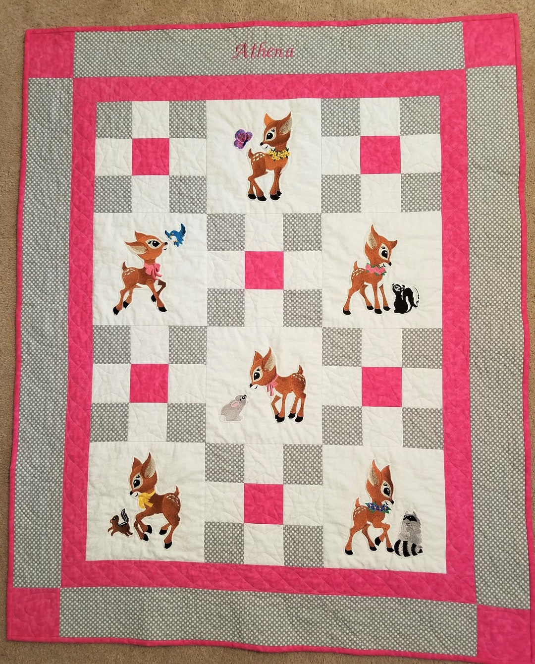Baby Quilt Bambi Embroidered Personalized - Etsy