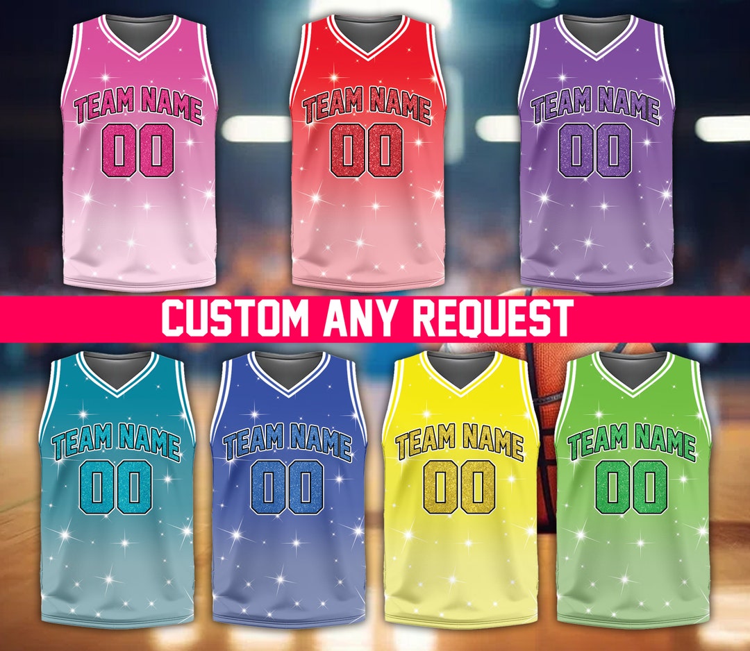 Custom Sparkling Glitter Gradient Basketball Jersey Personalized B-ball ...