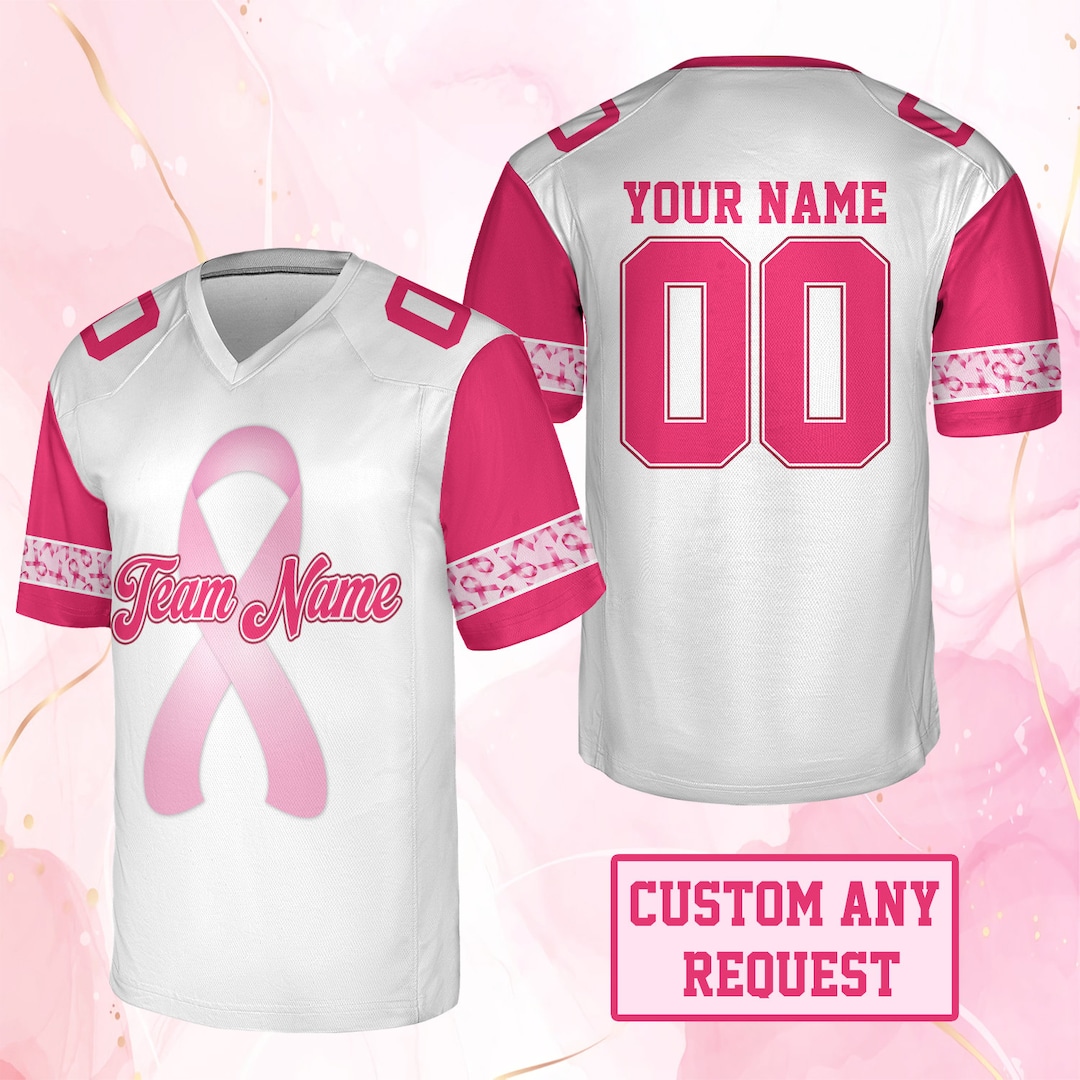 Personalized Name Breast Cancer Football Jersey, Pink Ribbon Breast ...