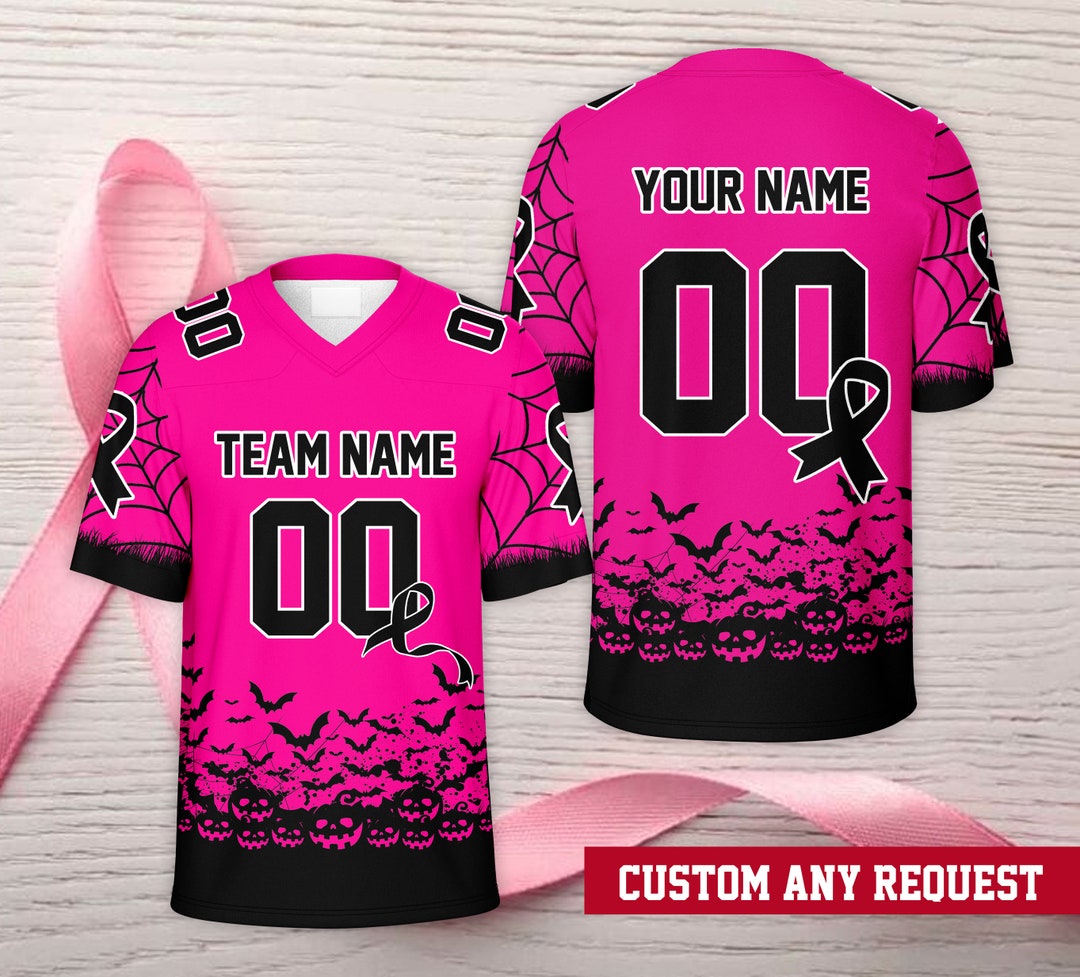 Custom Breast Cancer Awareness Football Jersey Halloween Football Shirt ...