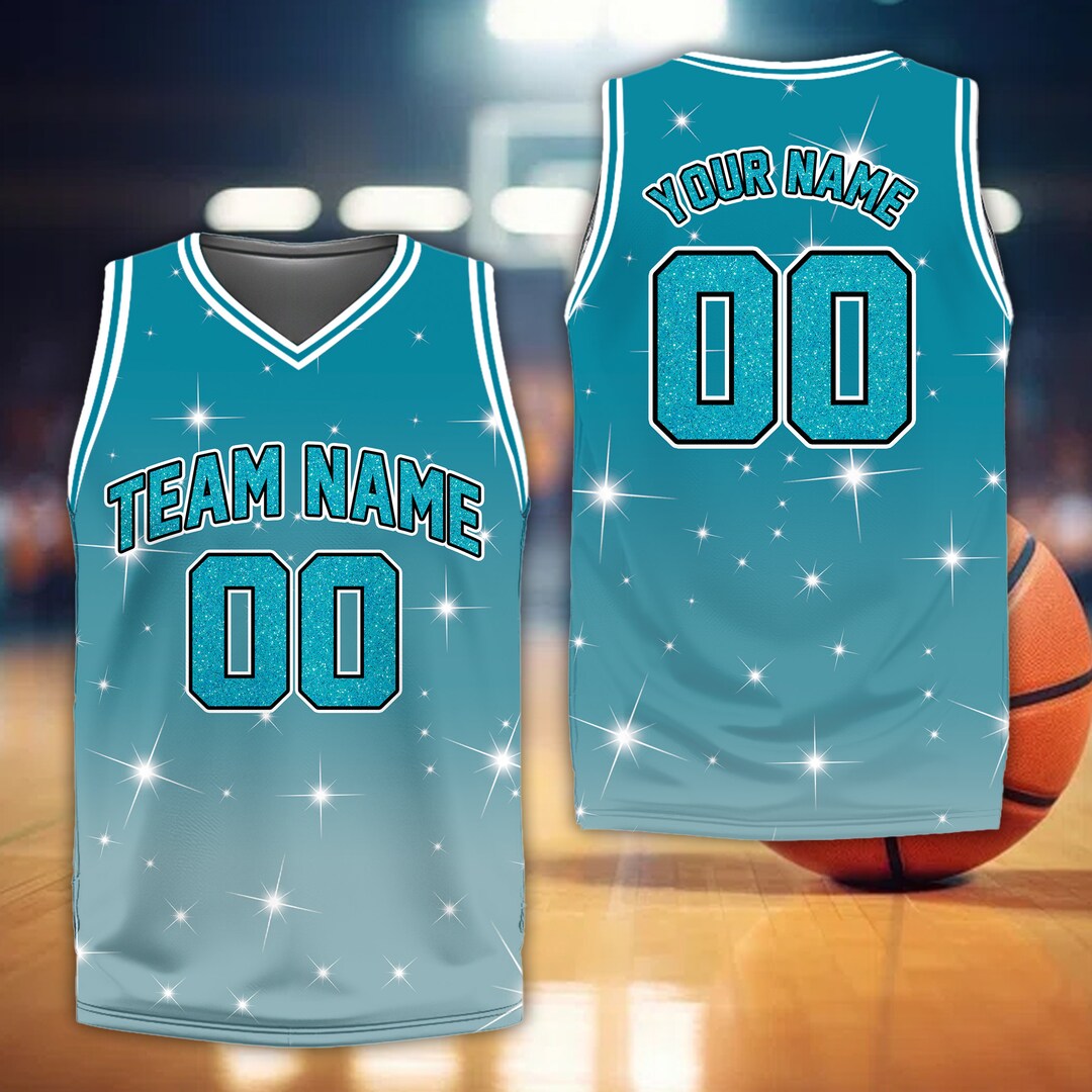 Custom Sparkling Glitter Gradient Basketball Jersey Personalized B-ball ...