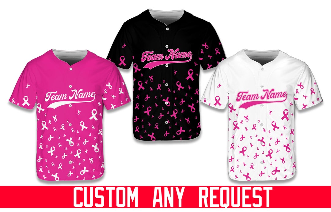 Personalize Breast Cancer Awareness Baseball Jersey Pink Ribbon ...