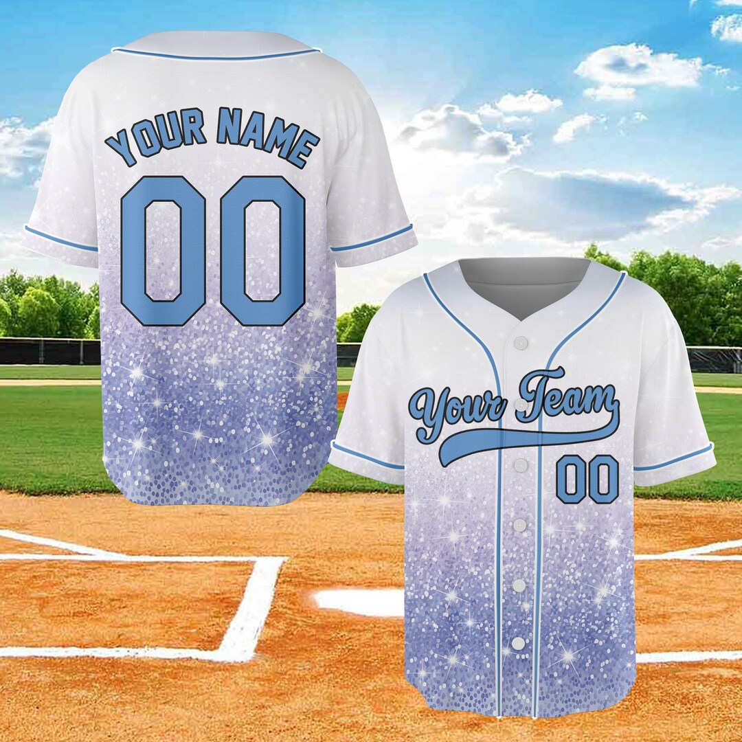 Custom Name Faux Glitter Kids Adult Baseball Jersey, Personalized ...