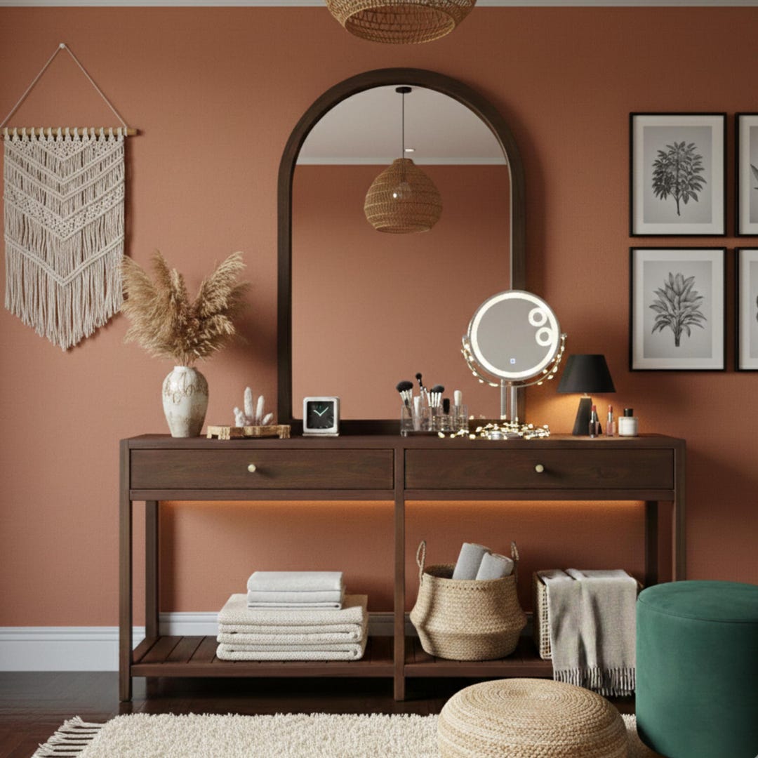 Solid Wood Console Table With Arched Mirror – Minimal Scandinavian ...