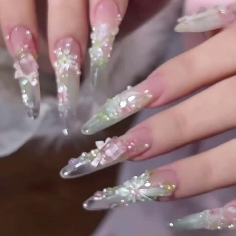 Cat-eye & Butterfly Long Press-on Nails — Purely Handcrafted Nail Art ...