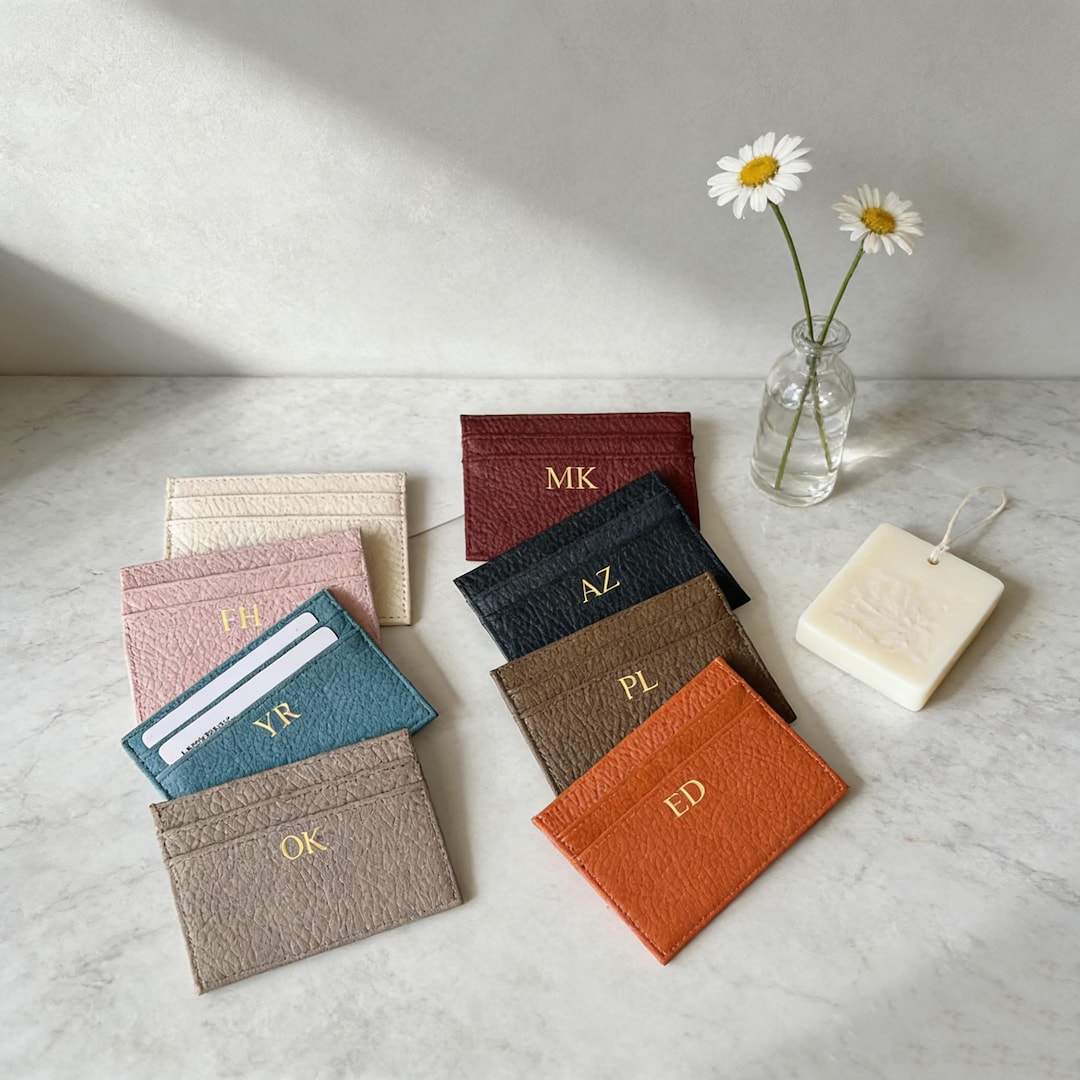 Personalized Pebbled Leather Card Holder | Custom Name Card Wallet ...