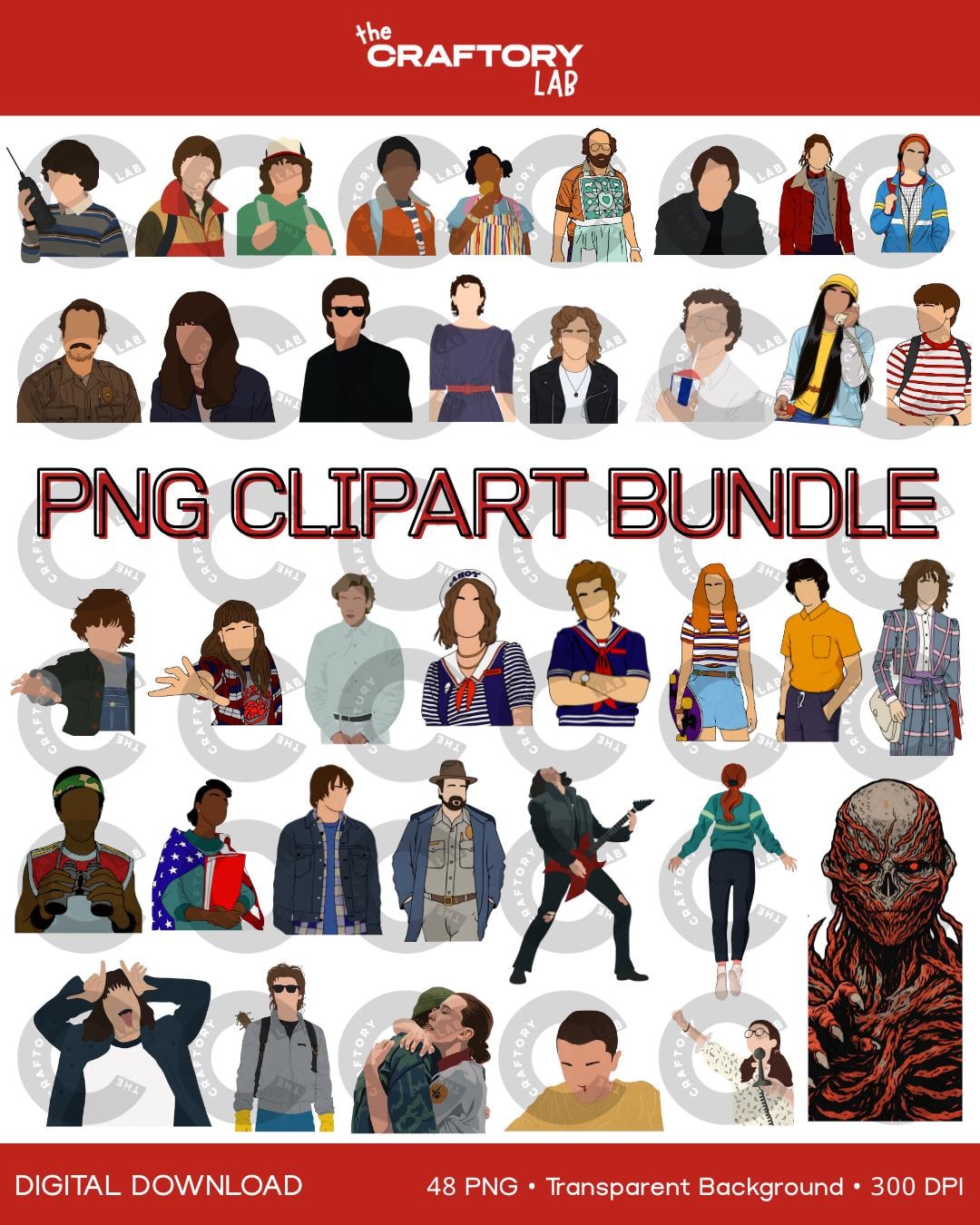 Bundle 48 Clipart PNG Minimal Faceless / 80s Vibe / Horror / Stranger ...