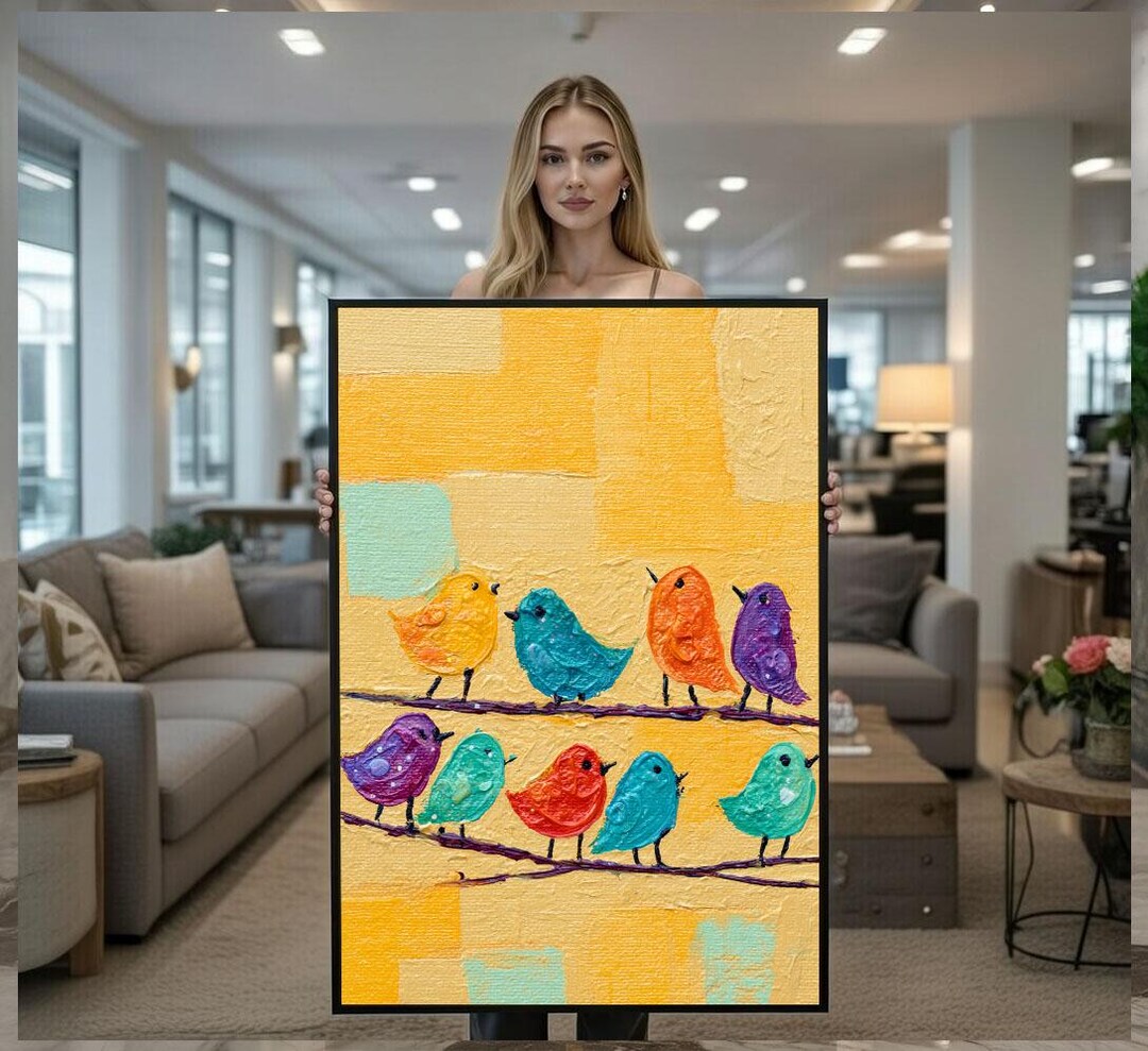 Colorful Birds on Branch Canvas Wall Art Print Vibrant Living Room ...
