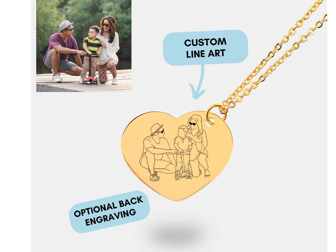 Custom Picture Necklace, Line Drawing Necklace, Personalized Line Art ...
