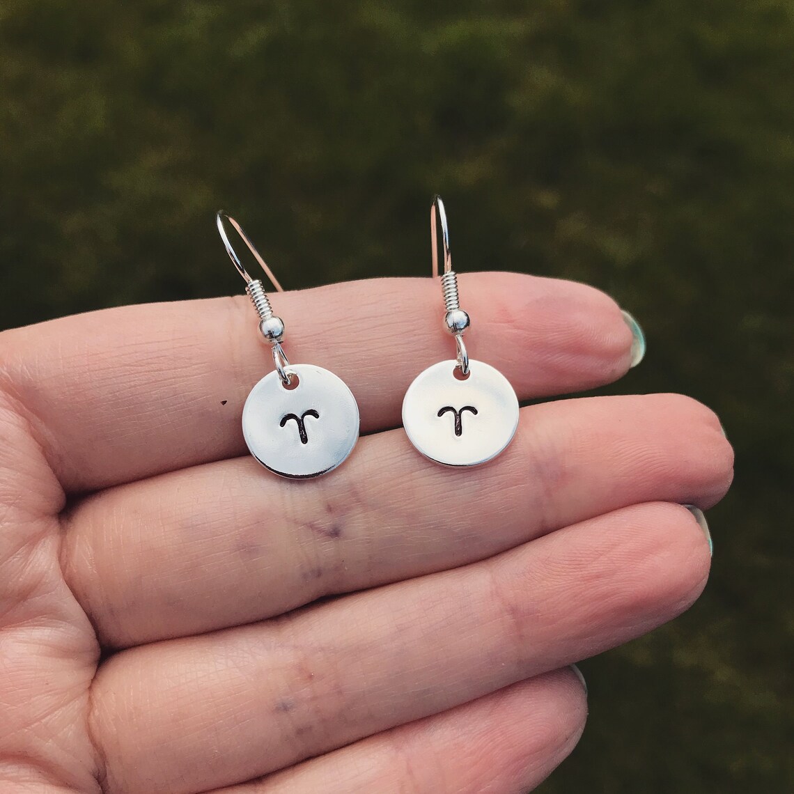 Zodiac Earrings Silver Gold Symbol Sign Handmade Stamped Drop | Etsy