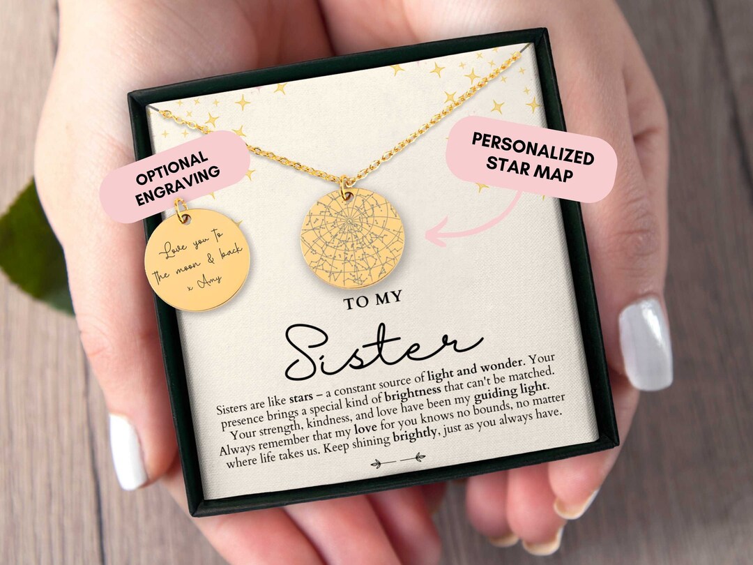 Sister Gift From Sister, Personalized Sister Necklace, Custom Star Map ...