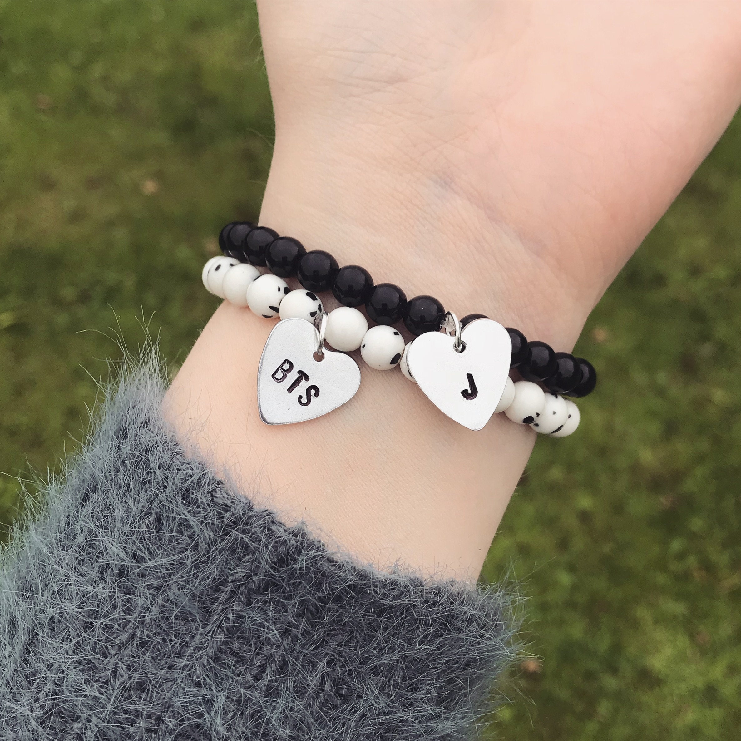 BTS Heart Charm Bead Bracelet Jimin Jungkook Taehyung V | Etsy