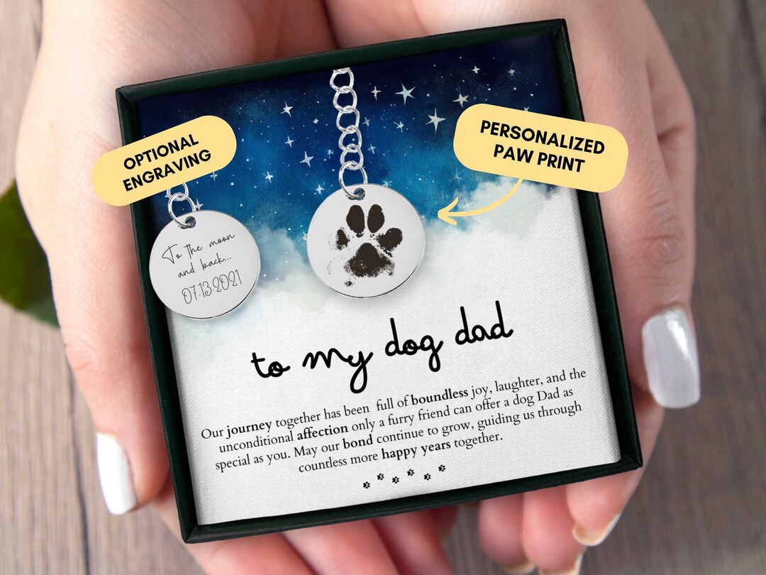 Custom Dog Dad Keychain, Dog Dad Gift, Engraved Paw Print Keychain, Dog ...