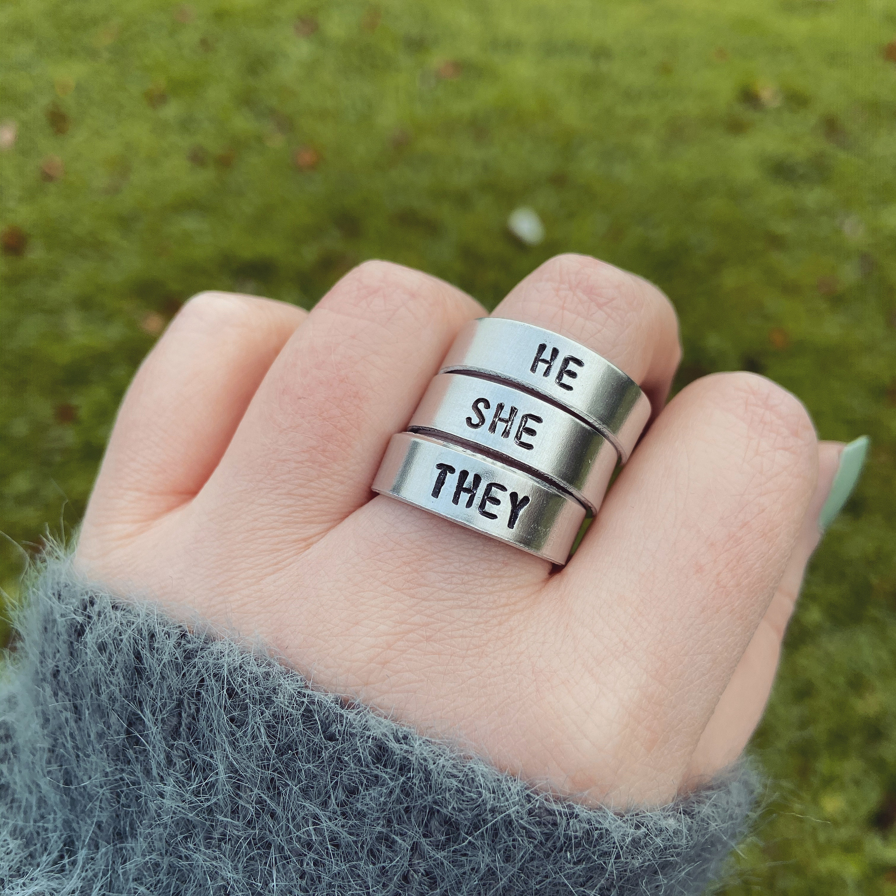 Pronouns Ring He Him She Her They Them Xe Xem Ze Zir Silver - Etsy ...