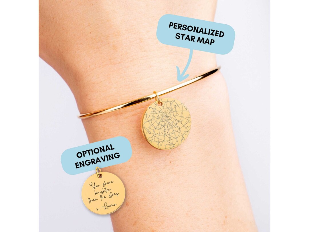 Personalized Star Map Bangle, Custom Star Map by Date, Custom Star ...