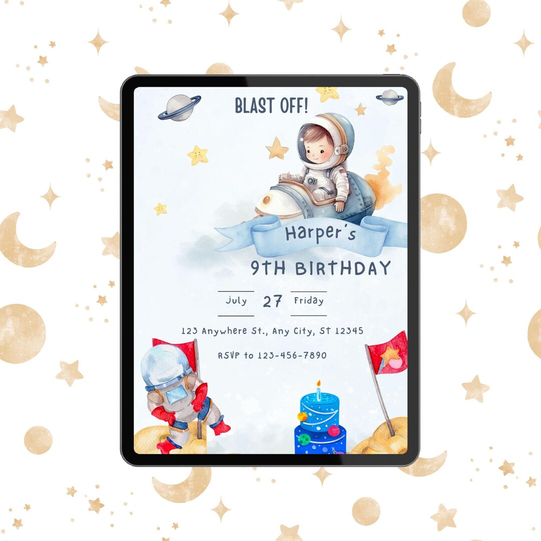 Personalized Space Theme Birthday Invitation – Custom Digital PDF ...