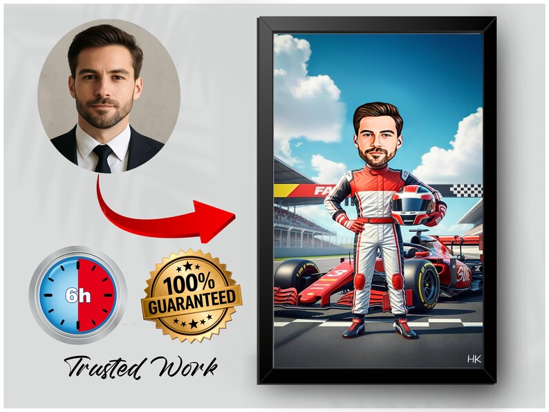 Personalized Custom Formula 1 Caricature Portrait, F1 Racing Fan Gift ...
