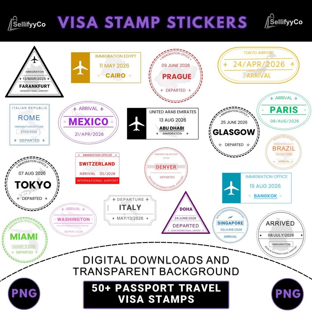 Visa Stamp Stickers | Passport Stamp Stickers | Travel Stamp Clipart ...