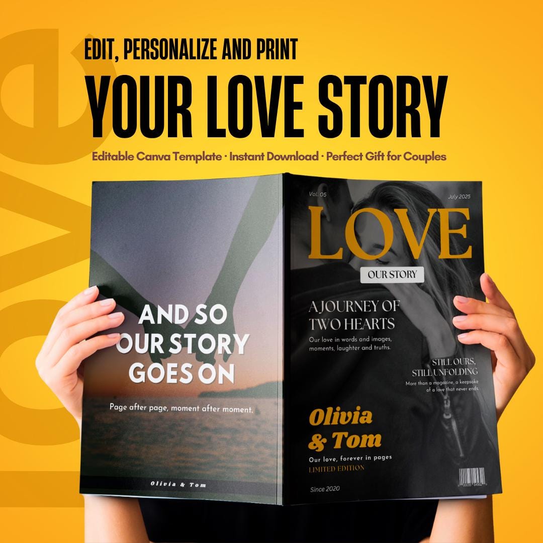 Love Story Magazine Canva Template | Editable Romantic Gift for Couples ...