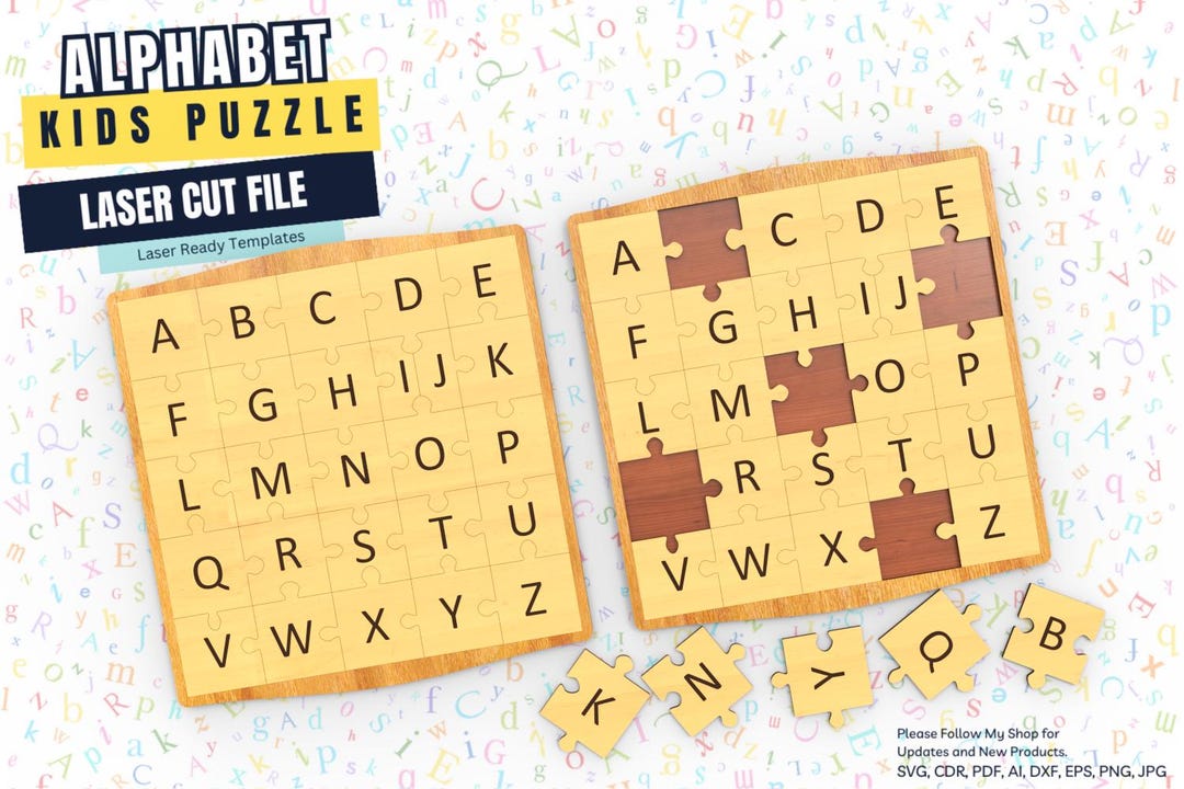 Alphabet Puzzle SVG Laser Cut File | ABC Learning Puzzle | Wooden Kids ...