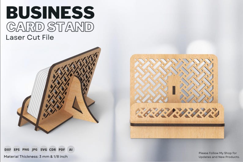 Business Card Stand SVG | Laser Cut Card Holder | Wooden Desk Organizer ...