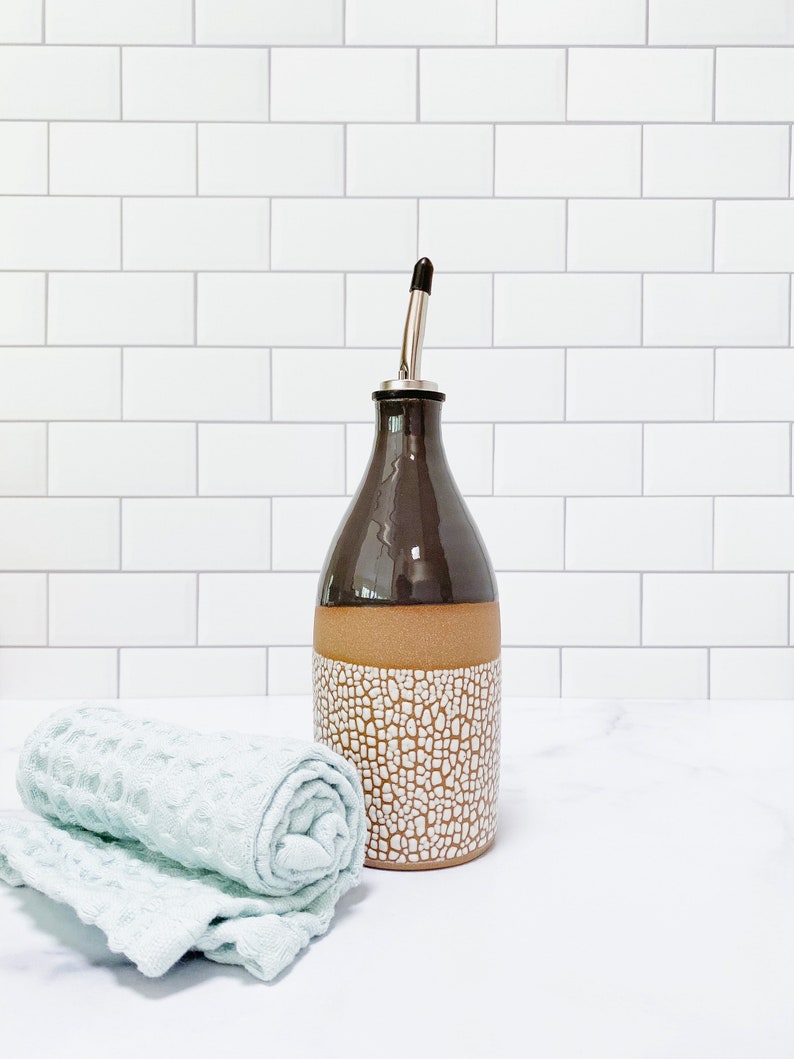Olive Oil Bottle - Crackle Glaze - Spout Insert. Free Shipping - Etsy