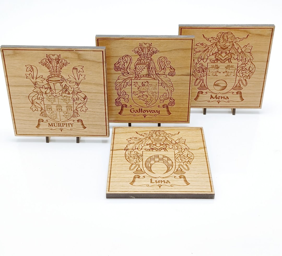 Family Crest Coasters Set of 4 in Solid Cherry With Free Shipping. - Etsy