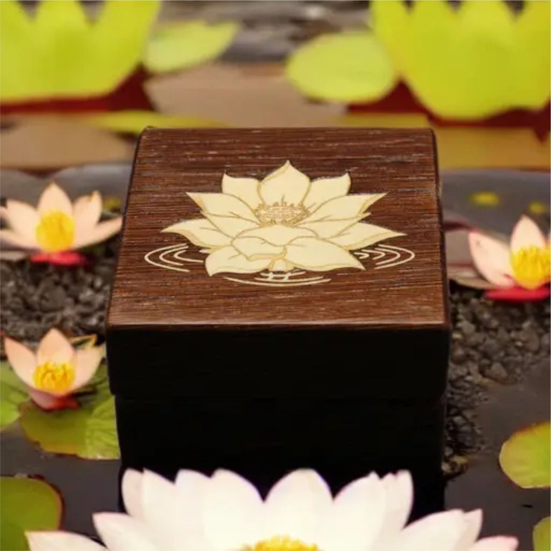 Ring Box With Inlaid Lotus. Free Engraving and Shipping. RB-73 - Etsy