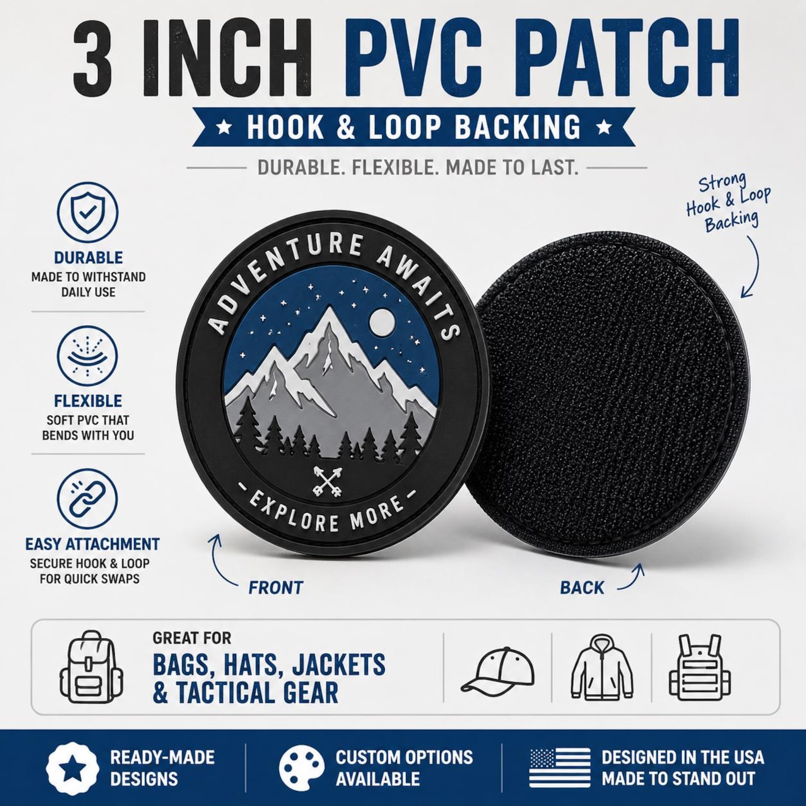 250th Anniversary PVC Patch Hook and Loop 3 Inch, United We Stand Patch ...