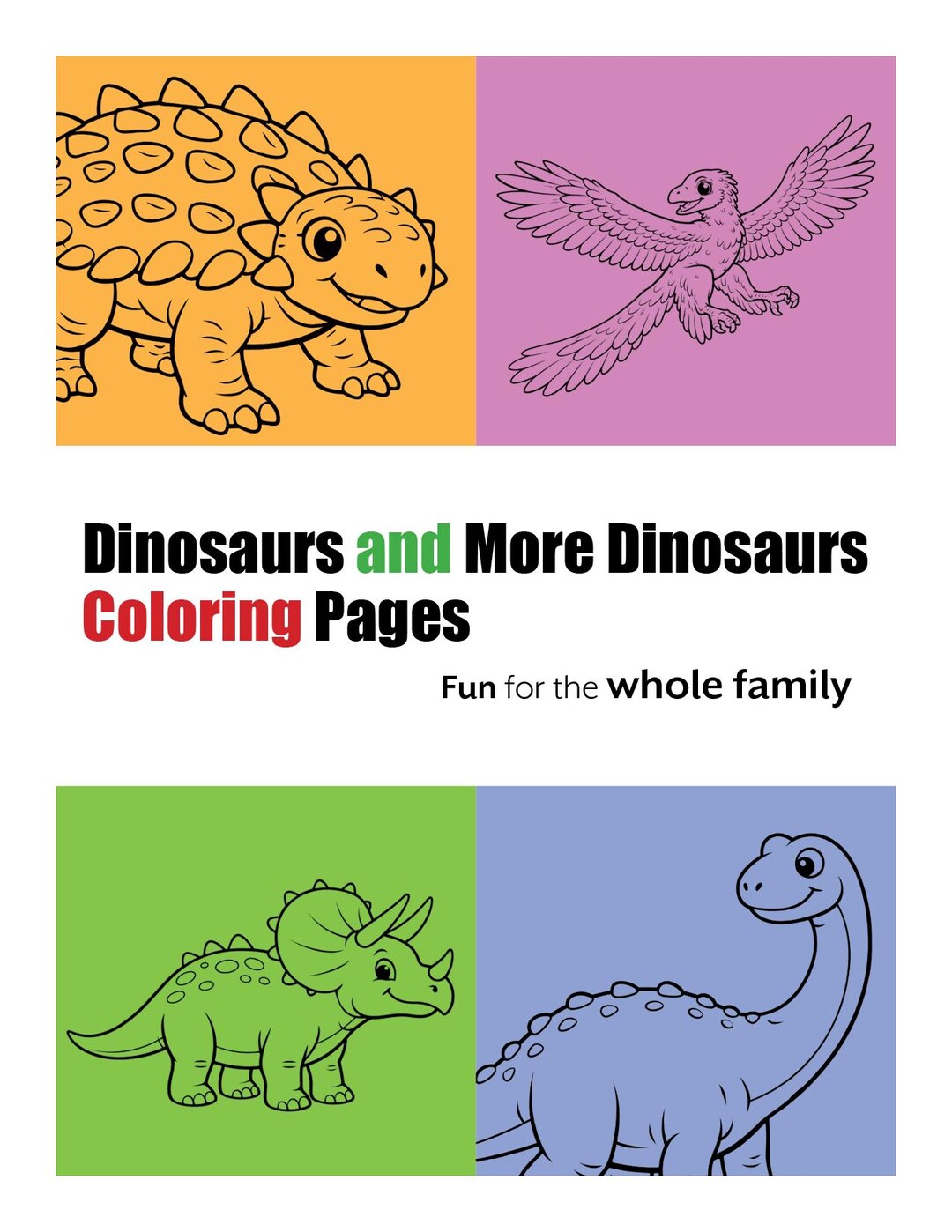 Dinosaurs Coloring Pages, Fun Family Activity (12 Pages) - Etsy