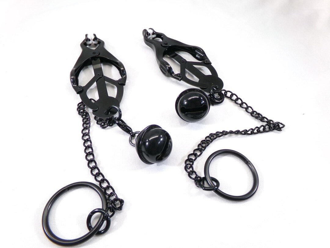Black Butterfly Clamps With Black Tug Chains and Bells Mature Bdsm Toys ...