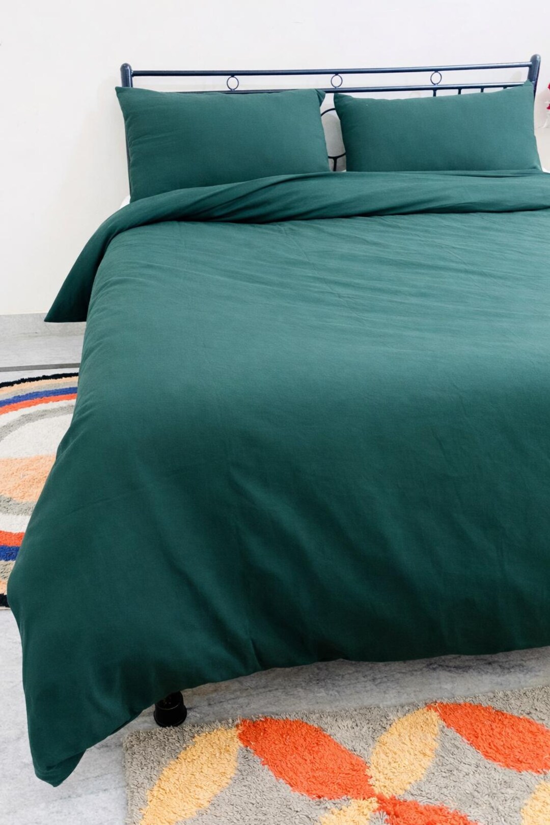 Forest Green Duvet Cover Set - Solid Linen Bedding Set , King Comforter ...