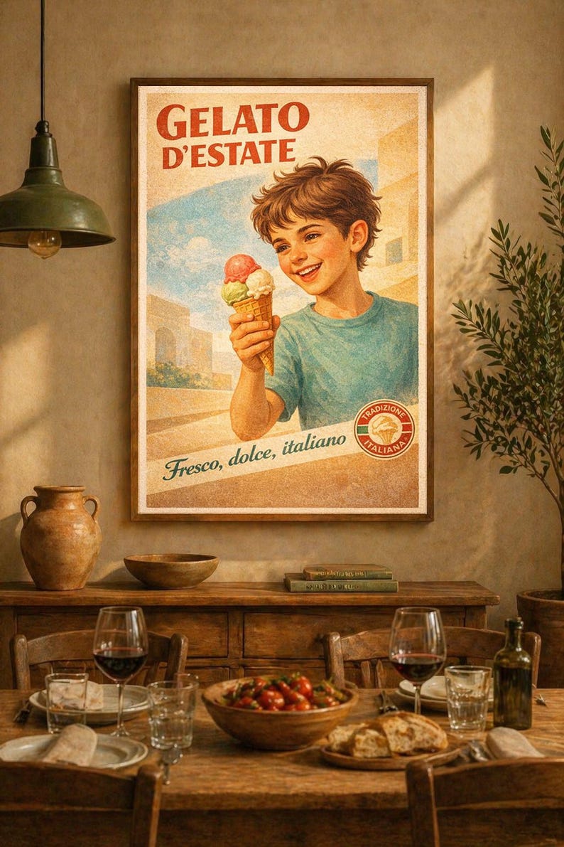 Gelato Poster, Ice Cream Wall Art, Italian Kitchen Decor, Summer Food ...
