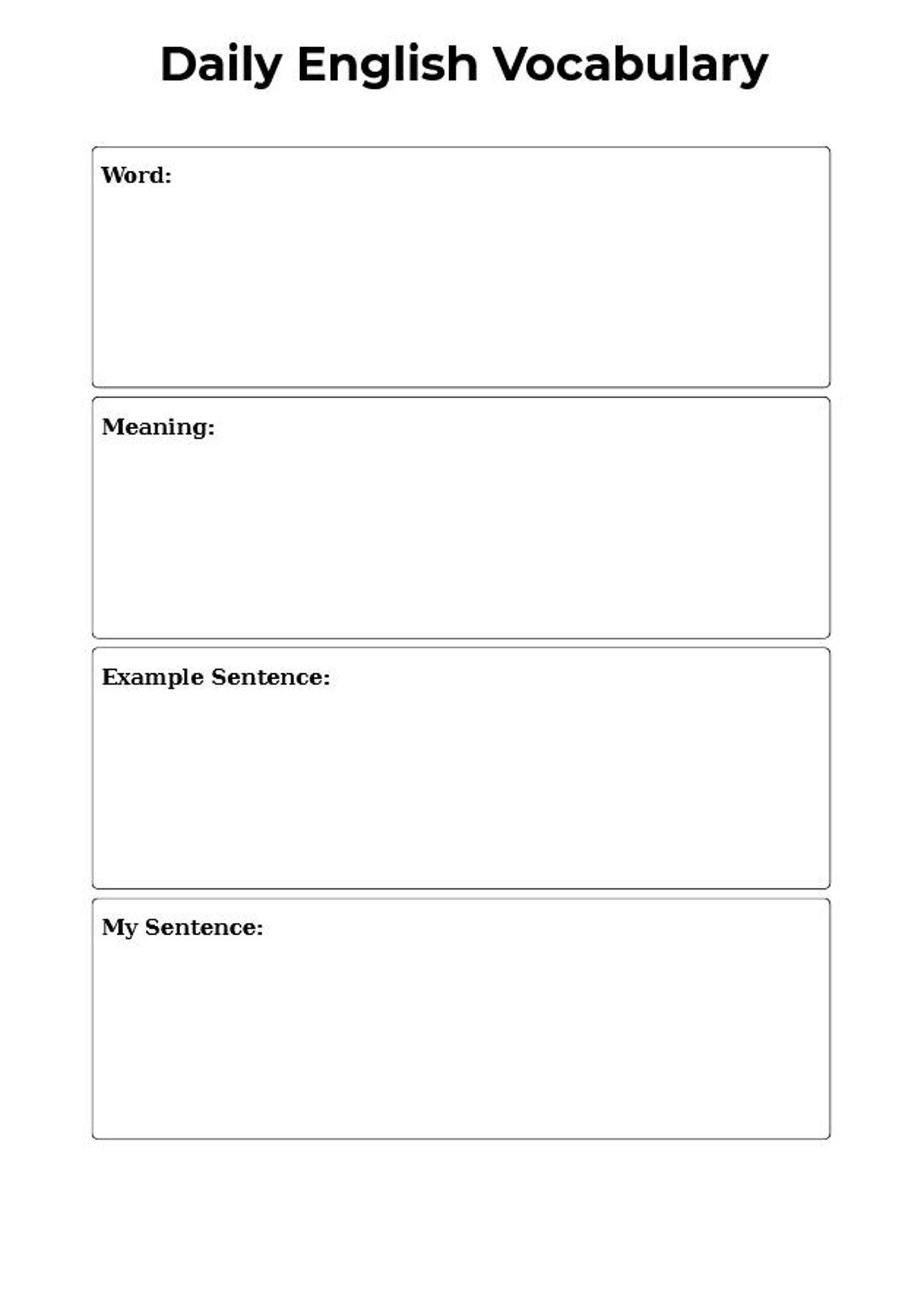 English Vocabulary Planner Printable PDF | ESL Daily Vocabulary ...