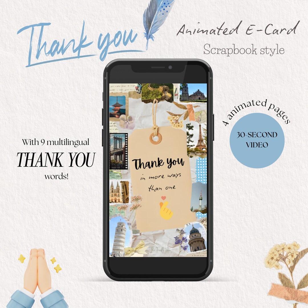 Animated Thank You Card With 9 Multilingual Words, Scrapbook Style ...