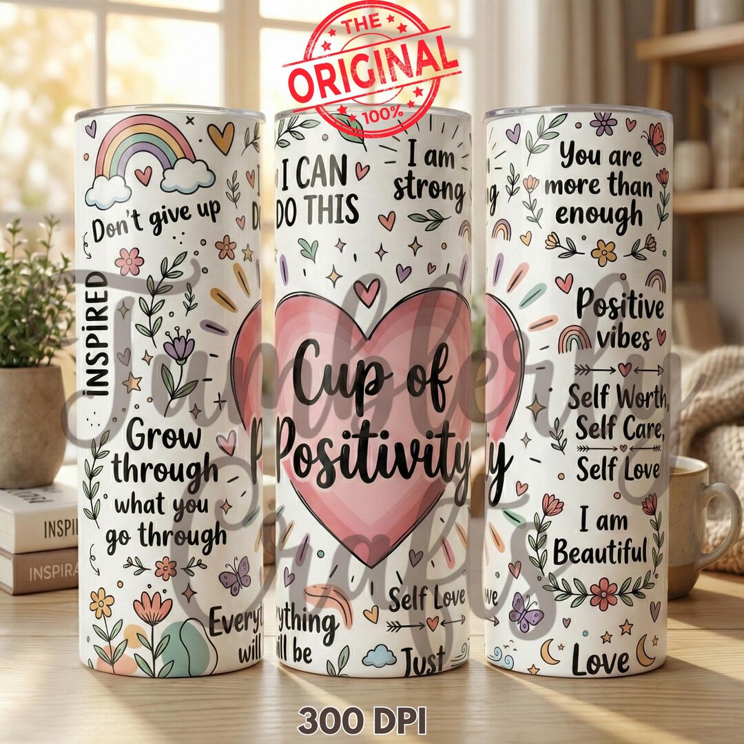 Positivity Tumbler PNG, 20oz Tumbler Wrap, Positive Affirmations ...