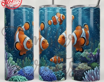 3D Clownfish 20 Oz Skinny Tumbler Sublimation Design, Straight and ...