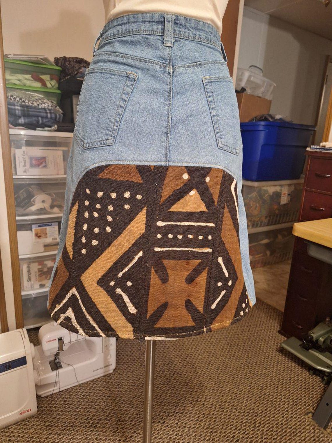 Mud Cloth and Denim Skirt - Etsy