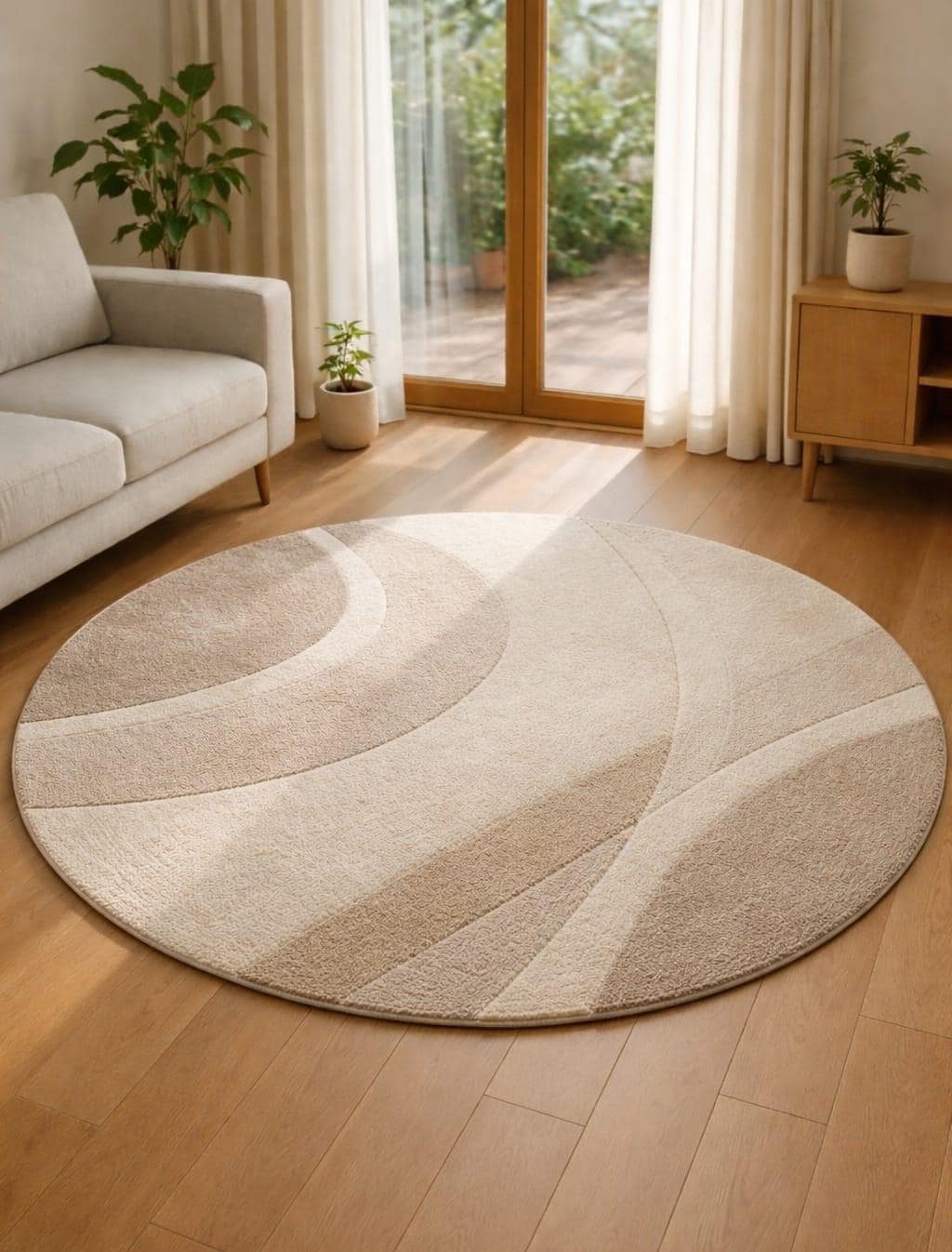 Round Beige Area Rug, Modern Abstract Rug, Neutral Boho Carpet ...