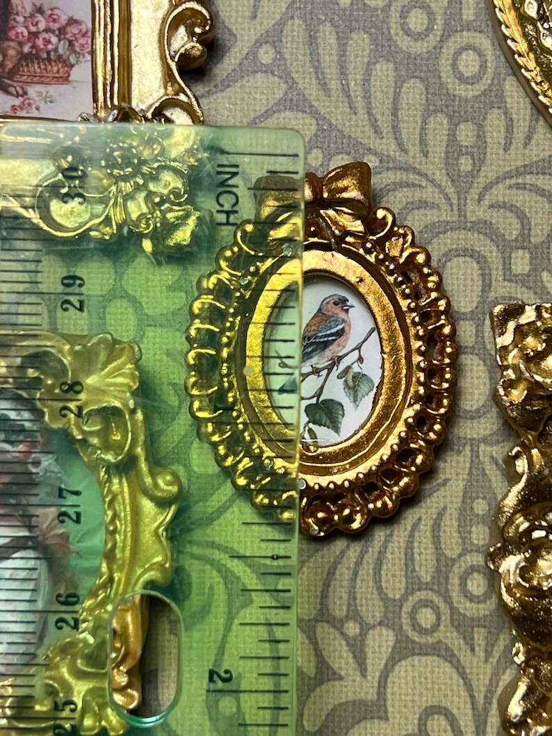 Miniature Modern Dollhouse Room Box Wall Art Framed Tiny Gold Animal ...