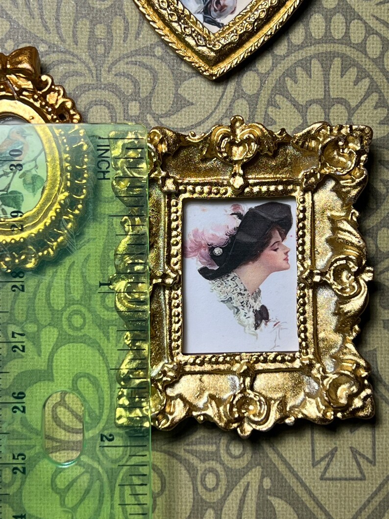 Miniature Modern Dollhouse Room Box Wall Art Framed Tiny Gold Animal ...